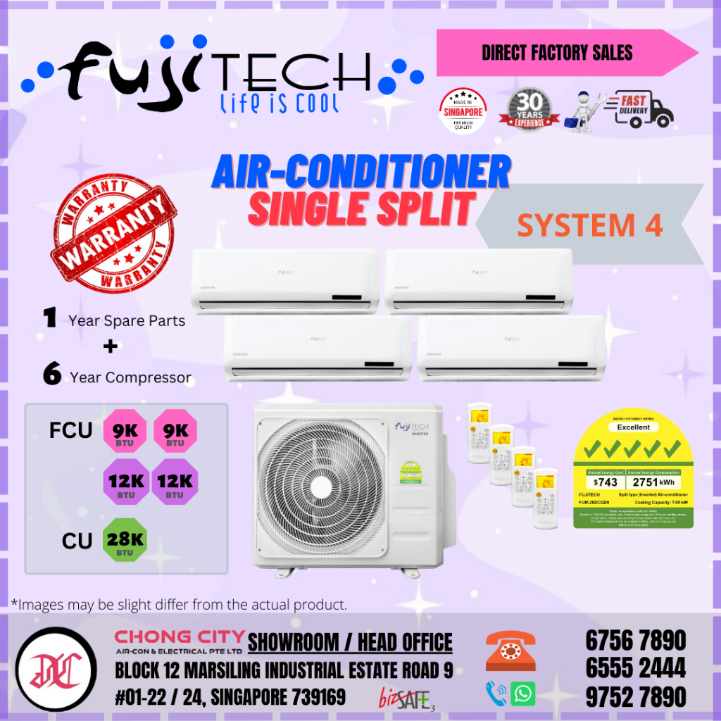 FUJITECH AIRCON Multi-system [System 4] [FCU= 9k + 9k + 12k + 12k, CU ...