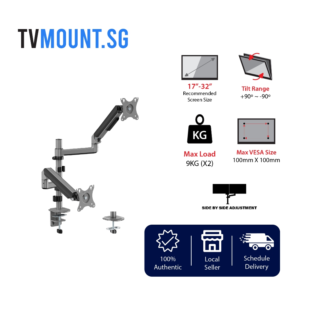 TITAN Vertical Stacking Dual Monitor Arm for 2 Monitors Up to 32”, Fits ...