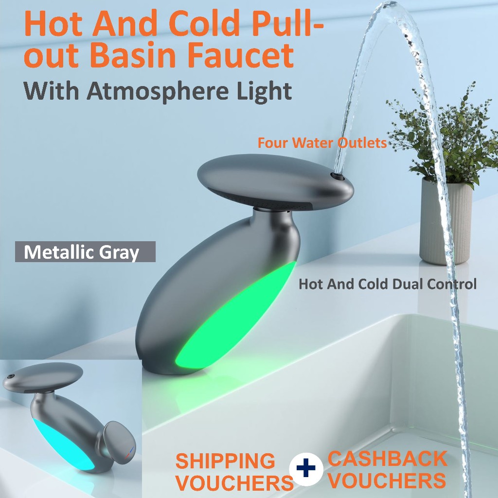 Metallic Gray Pull-Out Basin Faucet With Ambient Light Four Water ...
