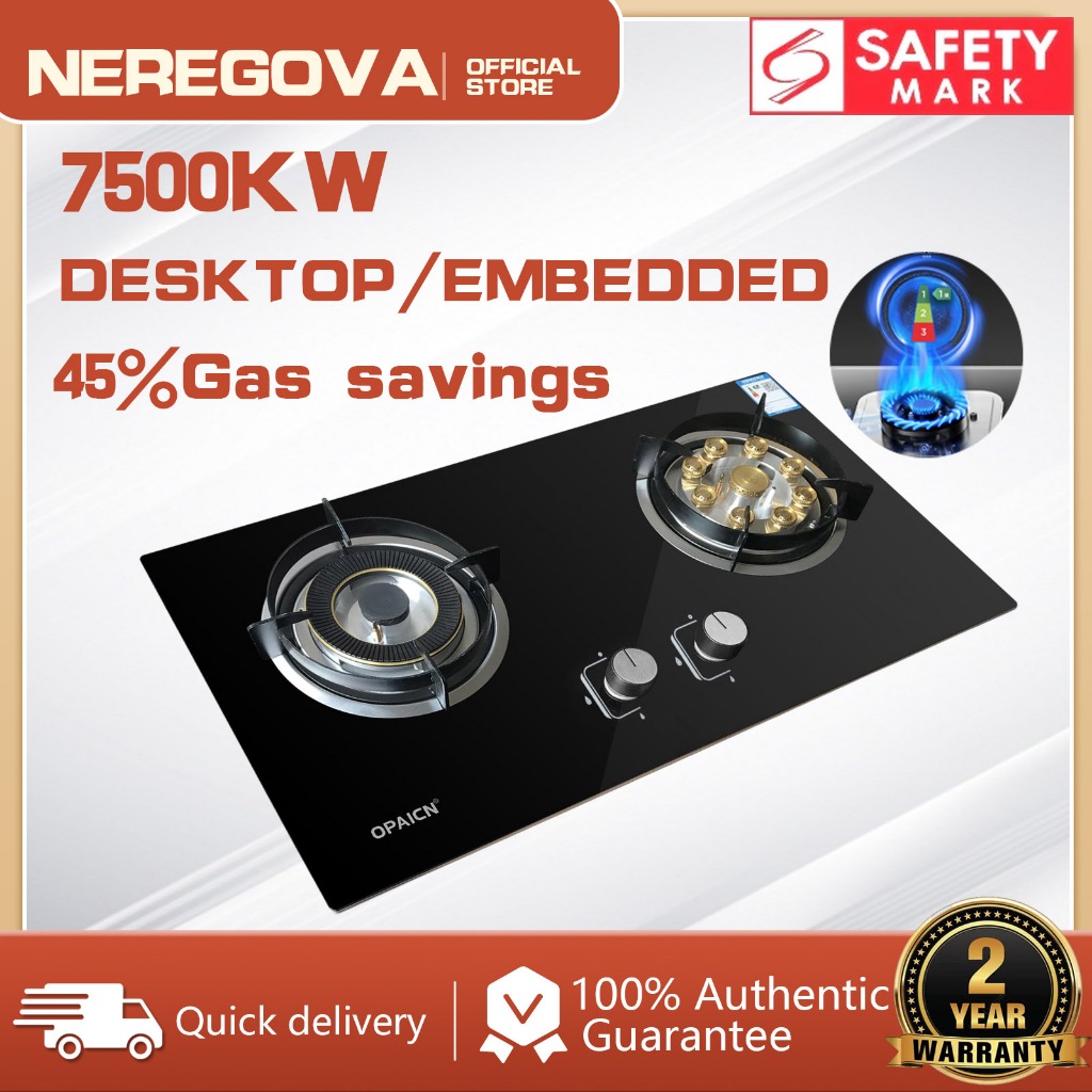 7500W Gas Stove Double Burner Gas Stove Tempered Glass Embedded ...