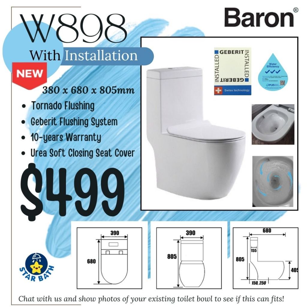 Baron W898 (Tornado Flushing) with Installation | Shopee Singapore