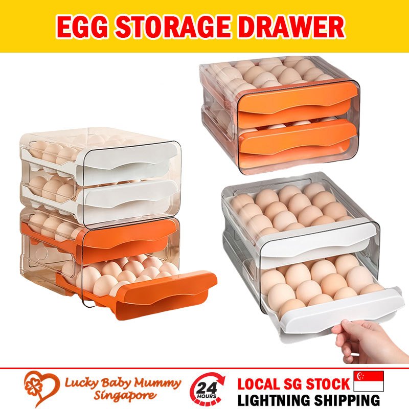 Egg Storage Box with Drawer Double Layer Tray Refrigerator Egg Holder ...