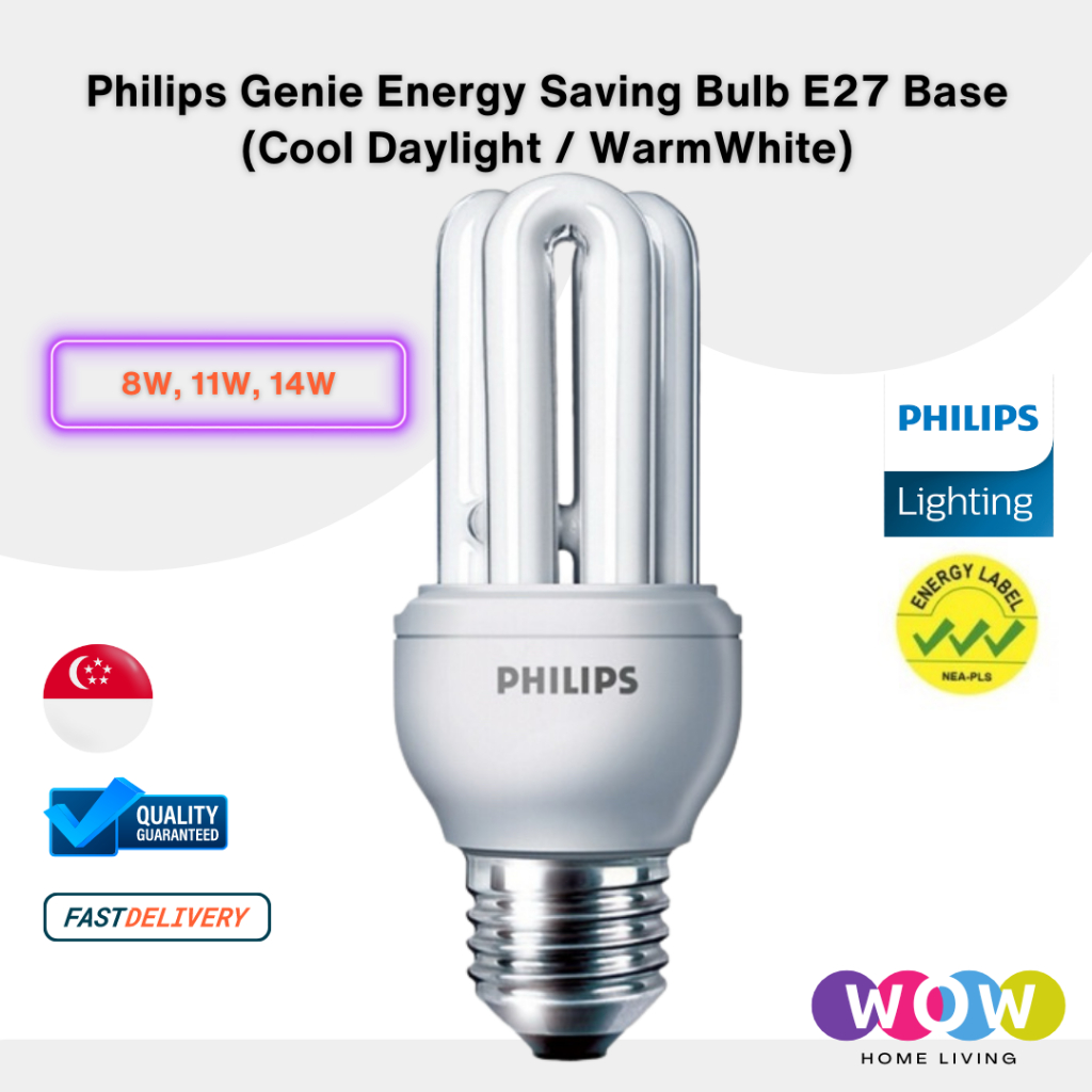 Philips Genie Energy Saving Bulb E27 Base 8W/11W/14W In (Cool Daylight / Warm White) | Shopee ...