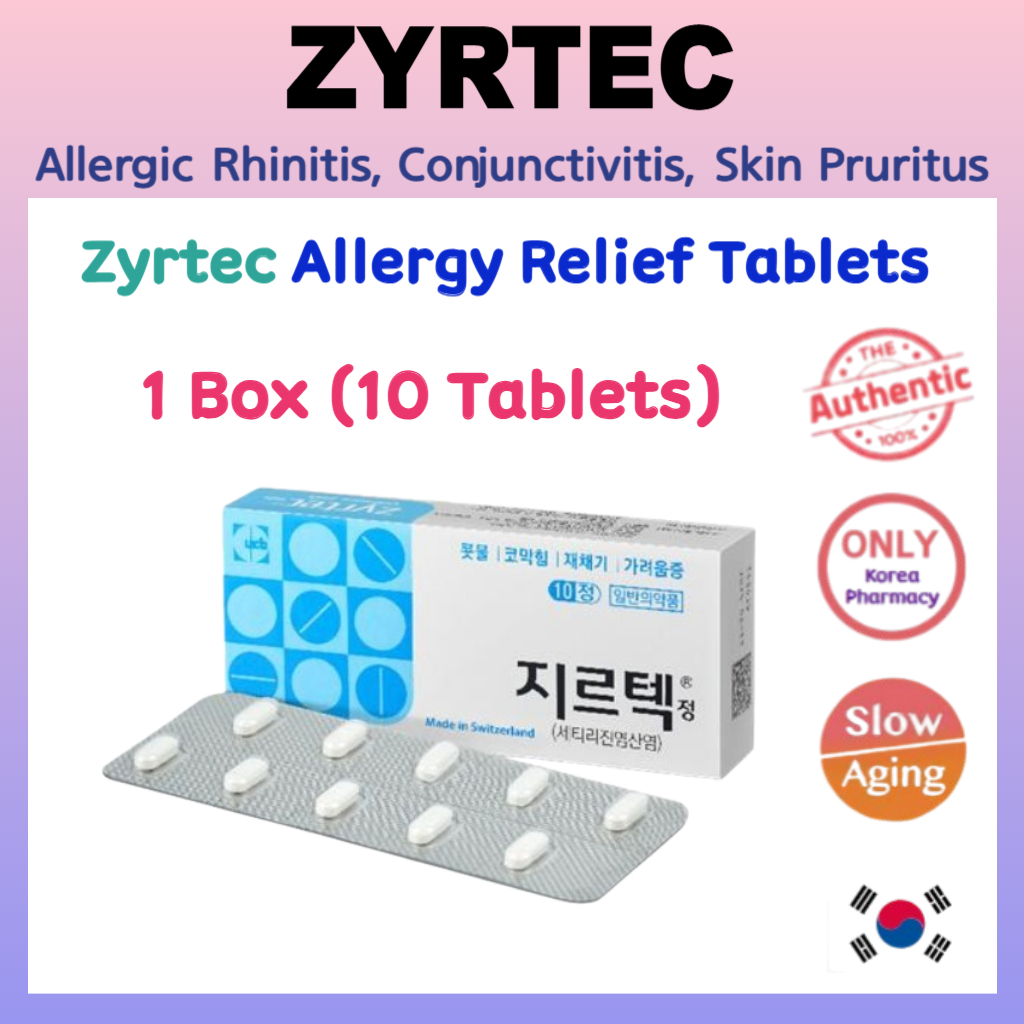 ★Korea Pharmacy★ Zyrtec 24-Hour Allergy Relief Tablets 1Box (10 Tablets ...