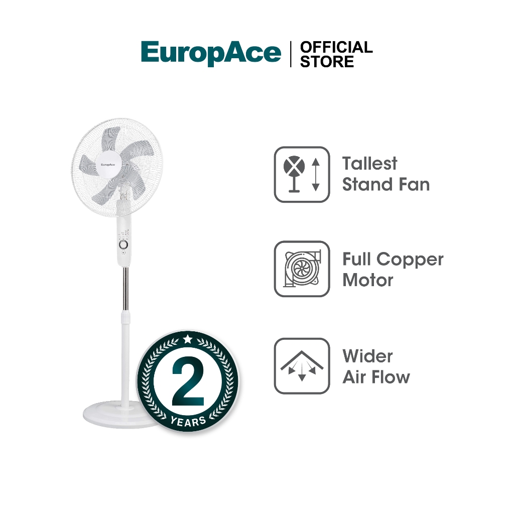 EuropAce 16" Stand Fan With Remote Control | ESF3169C | Tallest Stand ...