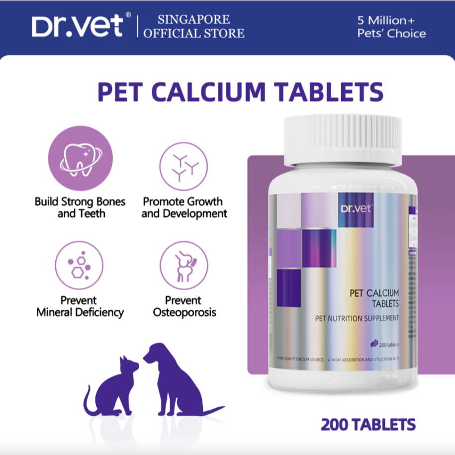 (Dr.Vet by PETKIT) Pet Calcium Tablets For Cats And Dogs (200 Tablets ...