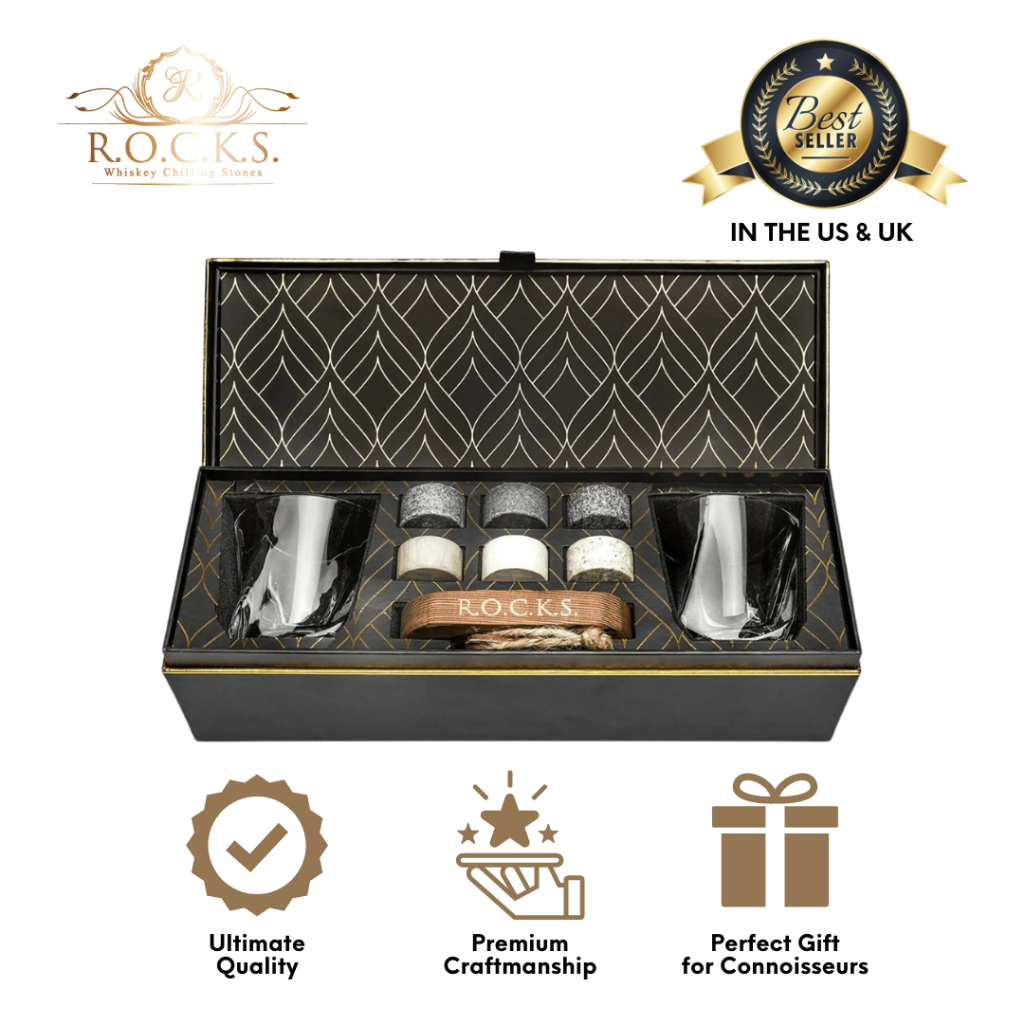 R.O.C.K.S Whiskey Glass & Granite Chilling Stones Gift - Set of 6 ...