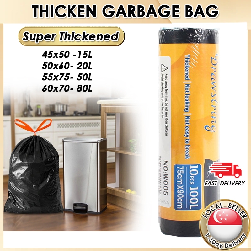 🇸🇬【SG stock】Drawstring Garbage Bag20/30/50/80L / Thickened Trash Bag ...