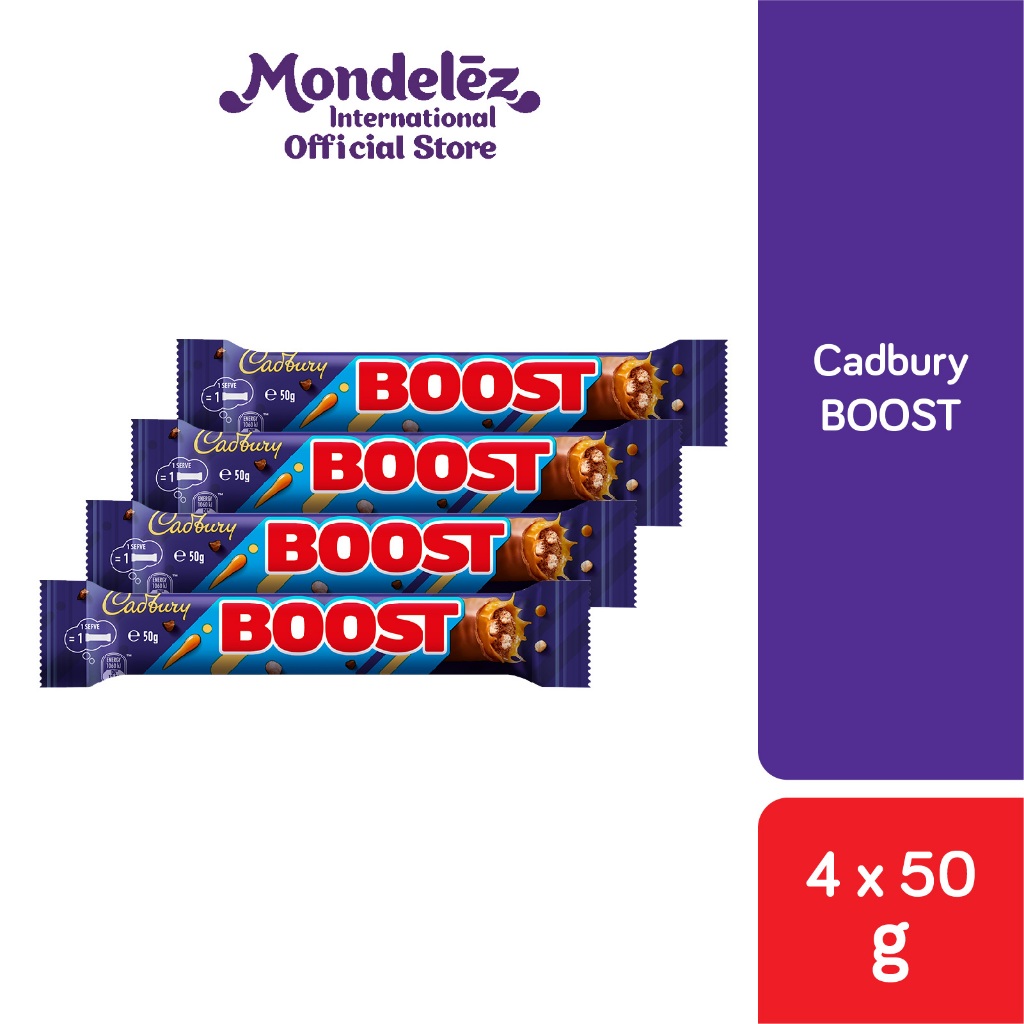 [Bundle of 4] Cadbury Boost 50g - Chewy Caramel Chocolate Biscuit Taste ...