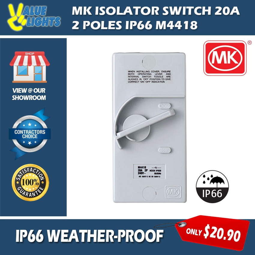 MK Isolator Switch 20A Weatherproof Double Pole 2 Pole M4418 | Shopee ...