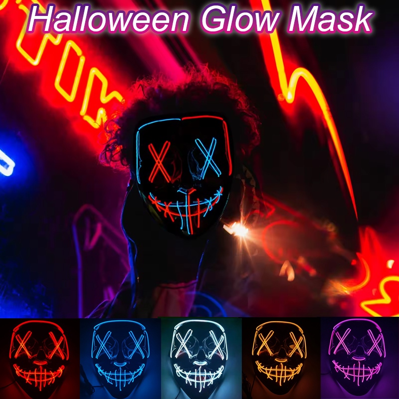 sg STOCK EL Horror Glowing Mask Halloween Neon Led Purge Mask Masque ...