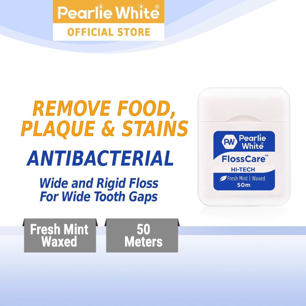 Pearlie White FlossCare Hi-Tech Waxed Mint Floss 50m - Ultra Wide Floss ...