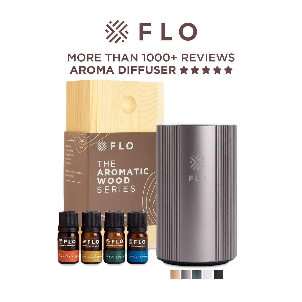 FLO Diffuser Go Aromatic Wood Bundle - Aroma Nebulising Portable Essential Oil Diffuser with 4 ...