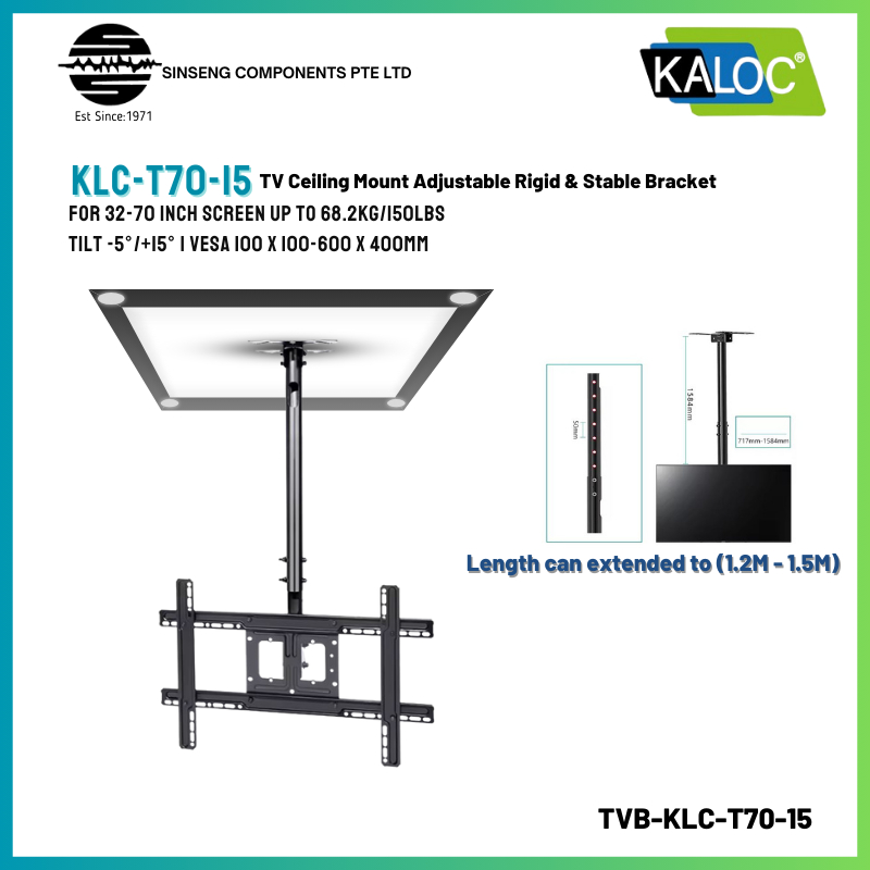 Kaloc KLC-T70-15 32-70 inch TV Ceiling Mount Adjustable Rigid & Stable ...