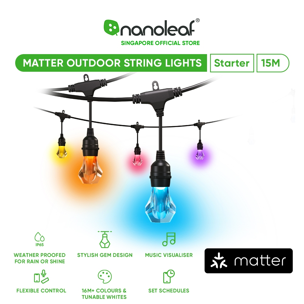 Nanoleaf Matter Smart Multicolor Outdoor String Lights Smarter Kit 49ft ...