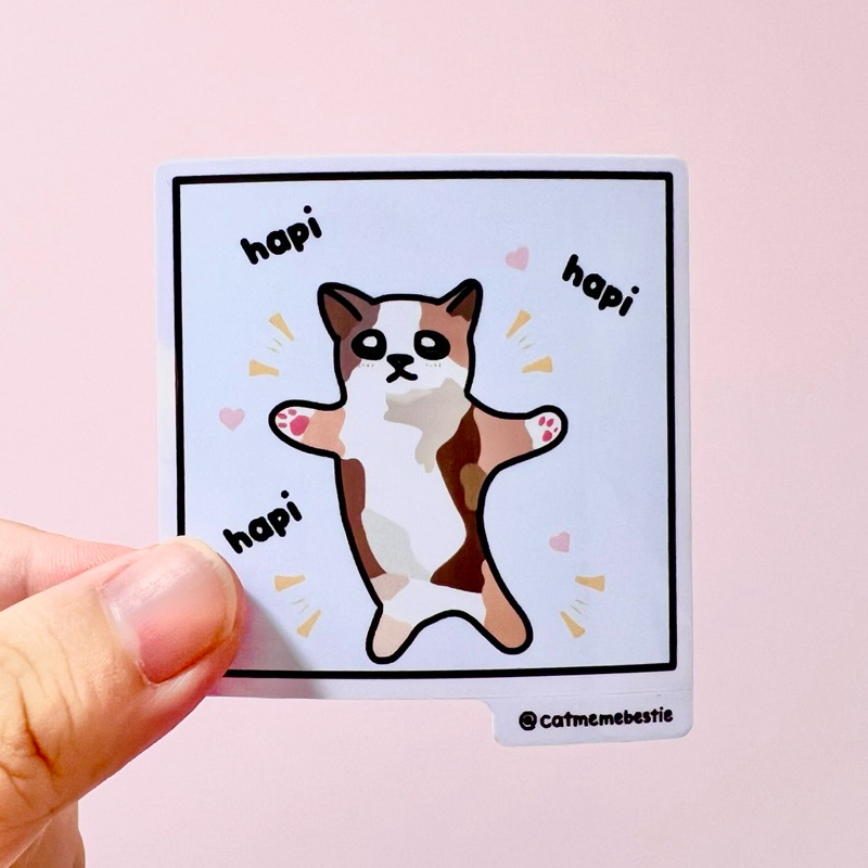 (SG) Corporate Humor Cat Meme Sticker "hapi hapi hapi" Waterproof Vinyl ...