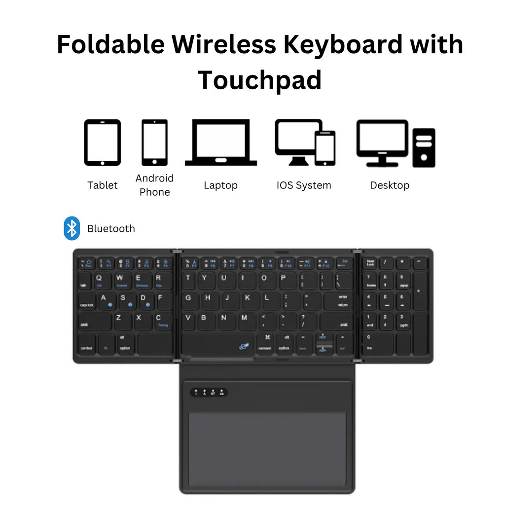 Bluetooth Wireless Portable Foldable Keyboard with Number Pad and ...