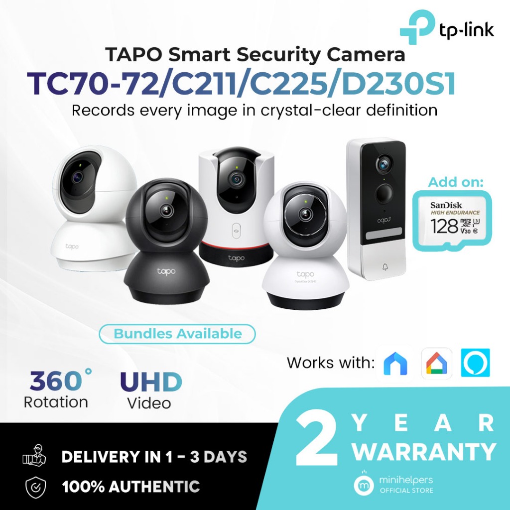 【3 YEAR WARRANTY】Tapo Camera TP-Link C211/TC70/TC71/TC72/C225/D23S01 ...
