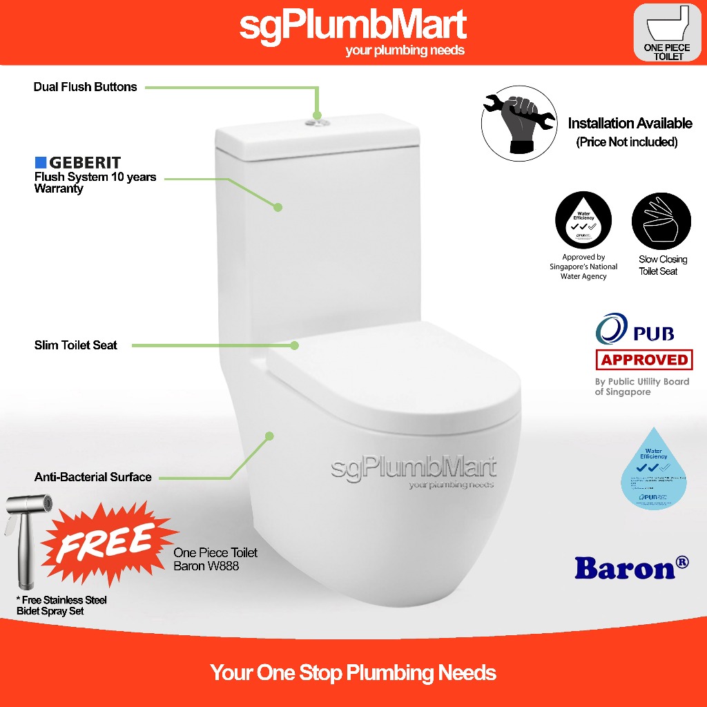 Baron x sgPlumbMart Toilet Bowl W818/W888/W898 One Piece WC Tornado ...