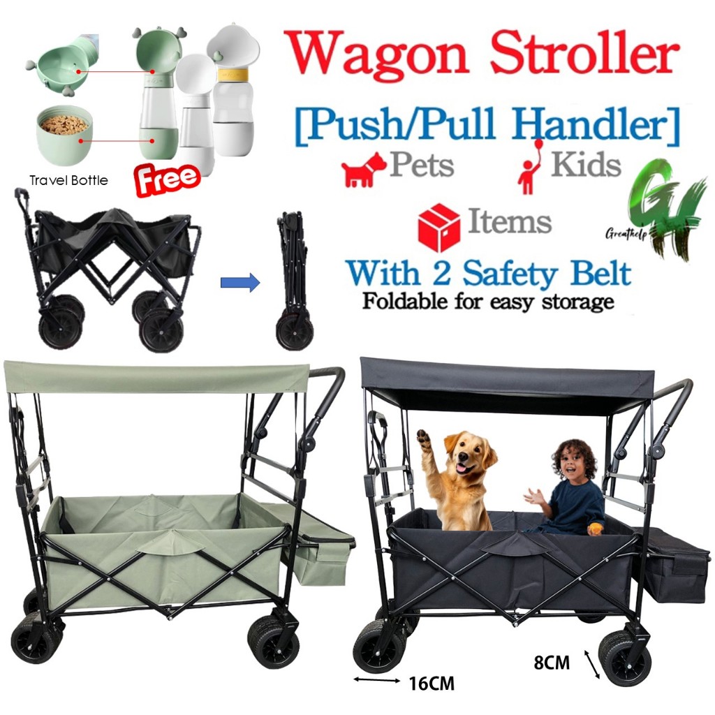 ⭐ NEW WAGON STROLLER ⭐Seat Belt Basket Shade Cat Dog Large Foldable ...