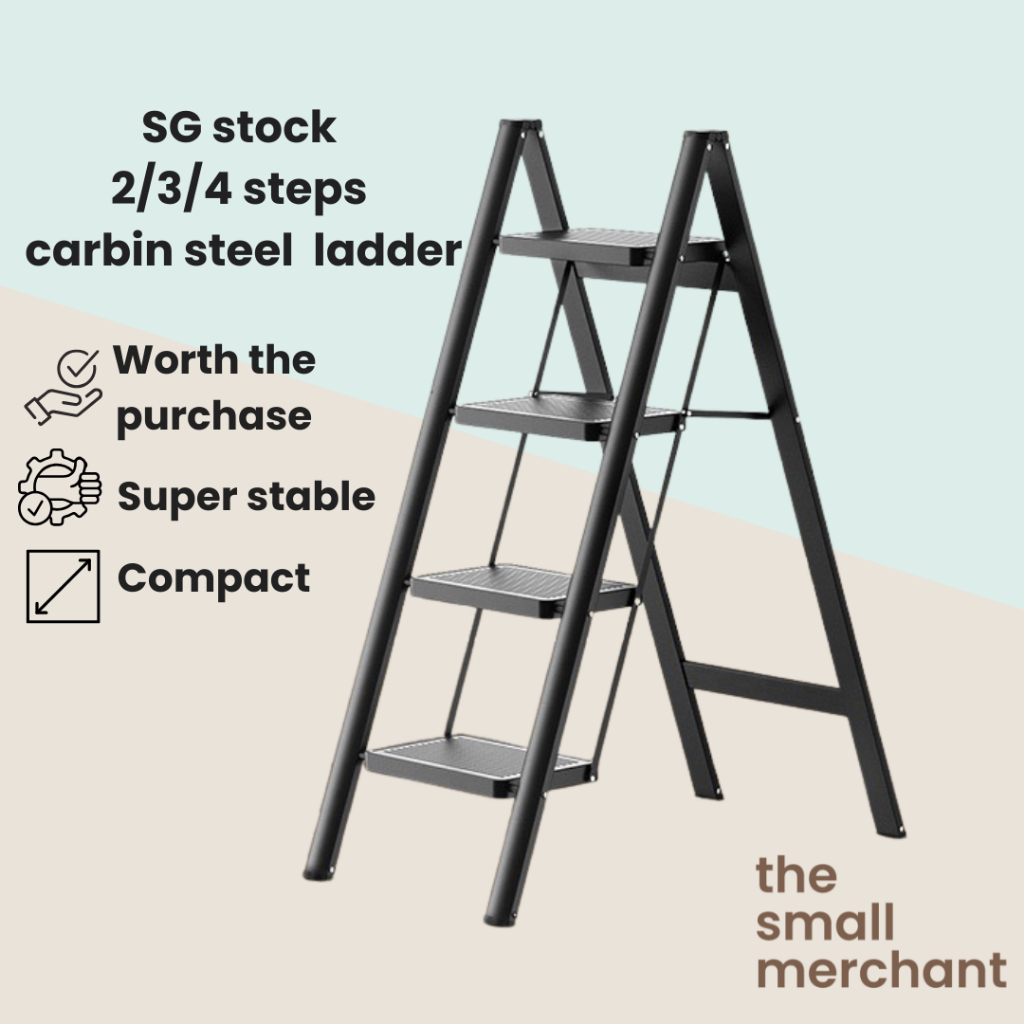 TSM 2/3/4 Steps Carbon Steel Foldable Black/White Ladder | Ultra ...