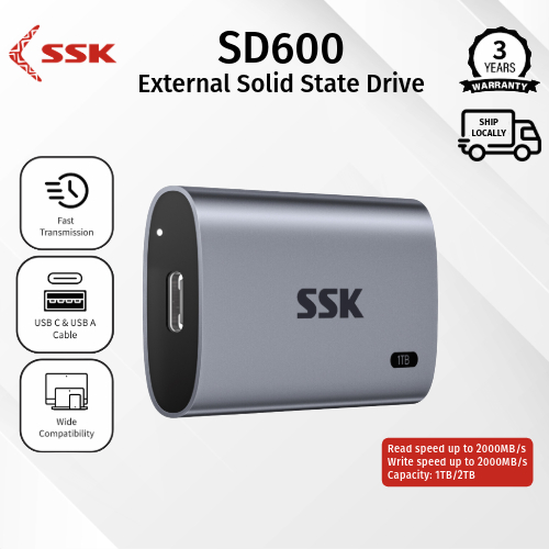 SSK SD600 Portable External SSD Type C 2000MB/s 20Gbps USB3.2 Gen2x2 Solid State Drive (1/2TB ...