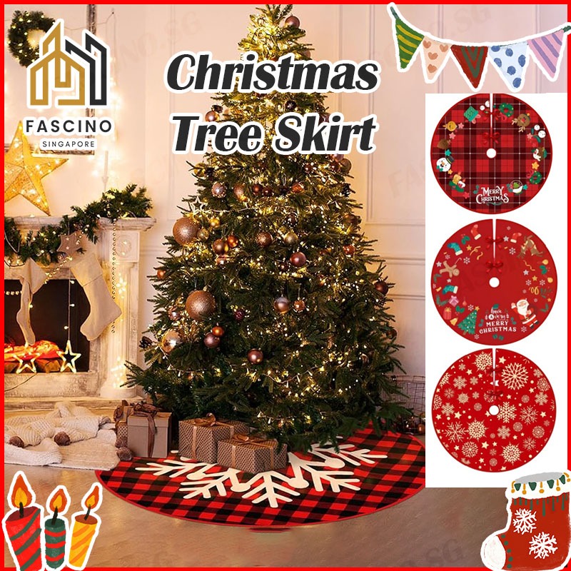 【SG】🎄90CM Christmas Tree Skirt Xmas Tree Mat Snowflake Christmas Tree ...