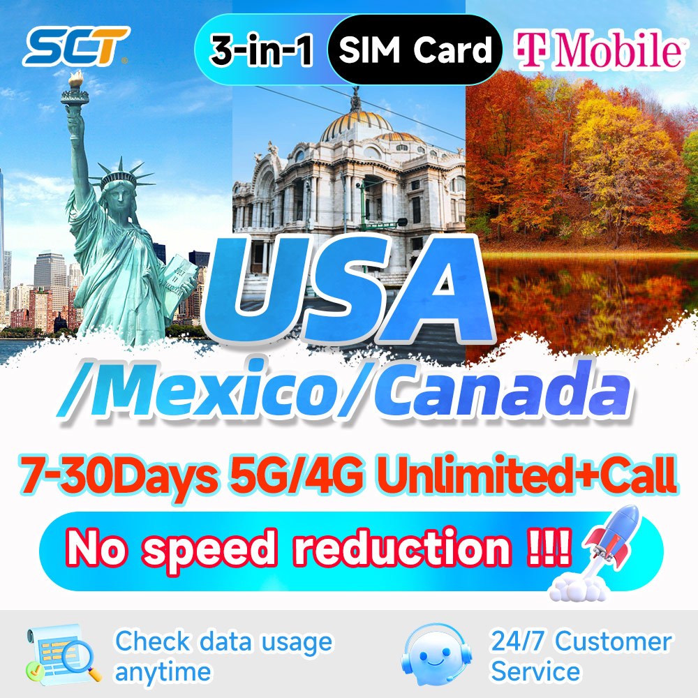 USA+Canada+Mexico SIM Card Prepaid 7-30 Days Unlimited Data +Call USA ...