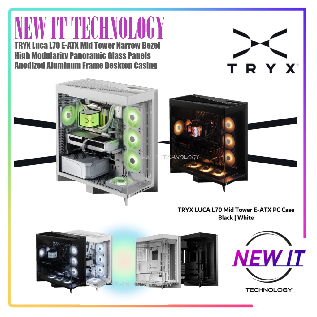 TRYX Luca L70 E-ATX PC Case Narrow Bezel ATX Case High Modularity ...