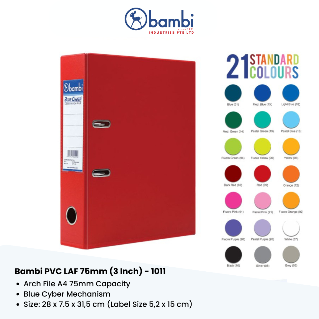 [Bundle of 12] Bambi PVC Lever Arch File A4 75 mm (3 inch) – 1011 ...