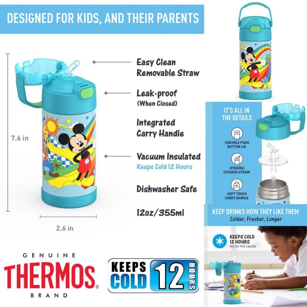 THERMOS FUNTAINER 12 Ounce Stainless Steel Disney Mickey Mouse Vacuum ...