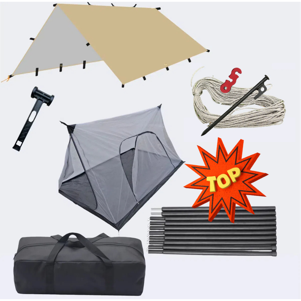 Complete Upgraded Tarp Tent Set (43 cm Poles 3 by 3 Tarp) | Shopee ...