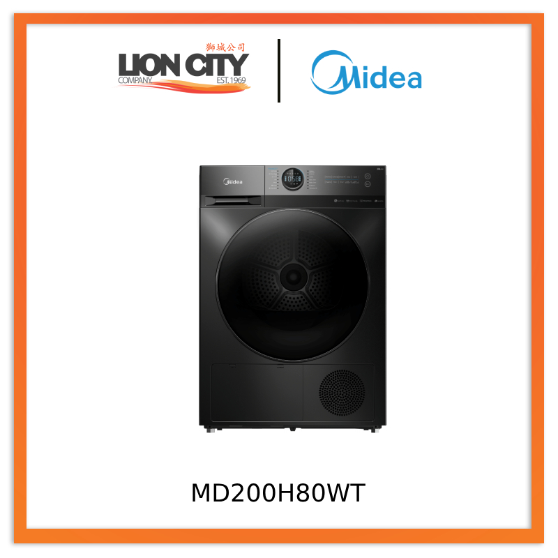 Midea MD200H80WT Black/White Heat Pump Dryer, 8kg, Energy Rating 5 ...