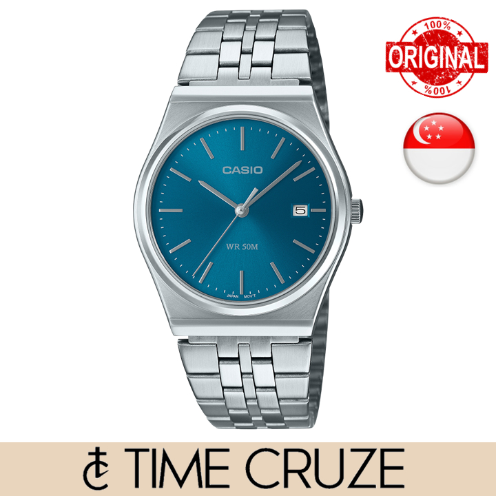 [Time Cruze] Casio MTP-B145 Small Case Retro Stainless Steel Blue Dial Men Watch MTP-B145D ...