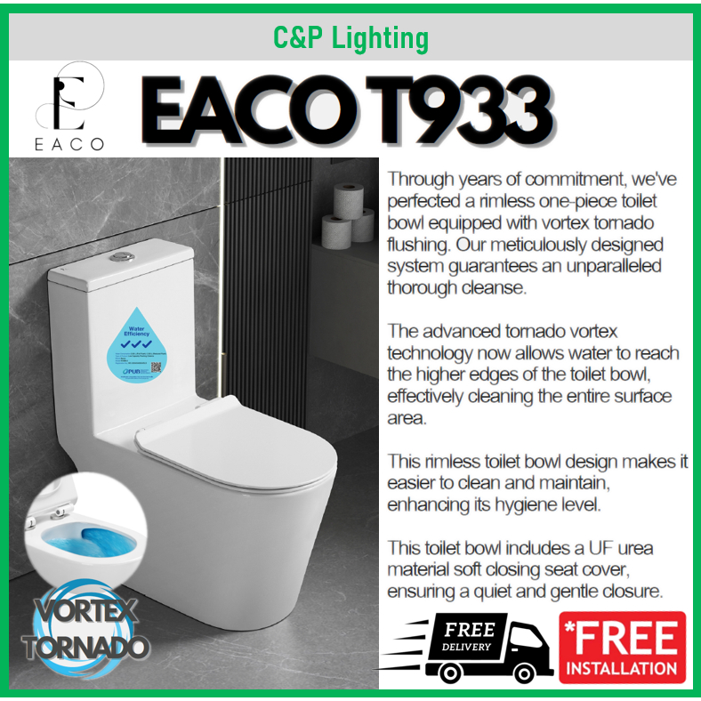 (Free Installation) Eaco Tornado Rimless Toilet Bowl WC T933 | Shopee ...