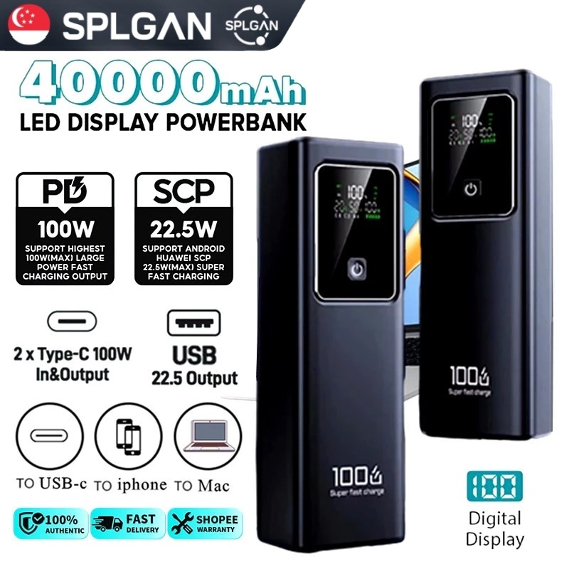 【SPLGAN】100W Laptop PowerBank 40000mAh Large Capacity PowerBank 2 Type ...