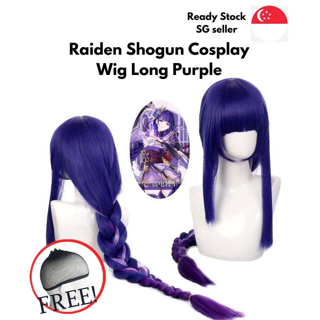 Genshin Impact Baal Cosplay Raiden Shogun Wig 90cm Blue Purple Wig ...