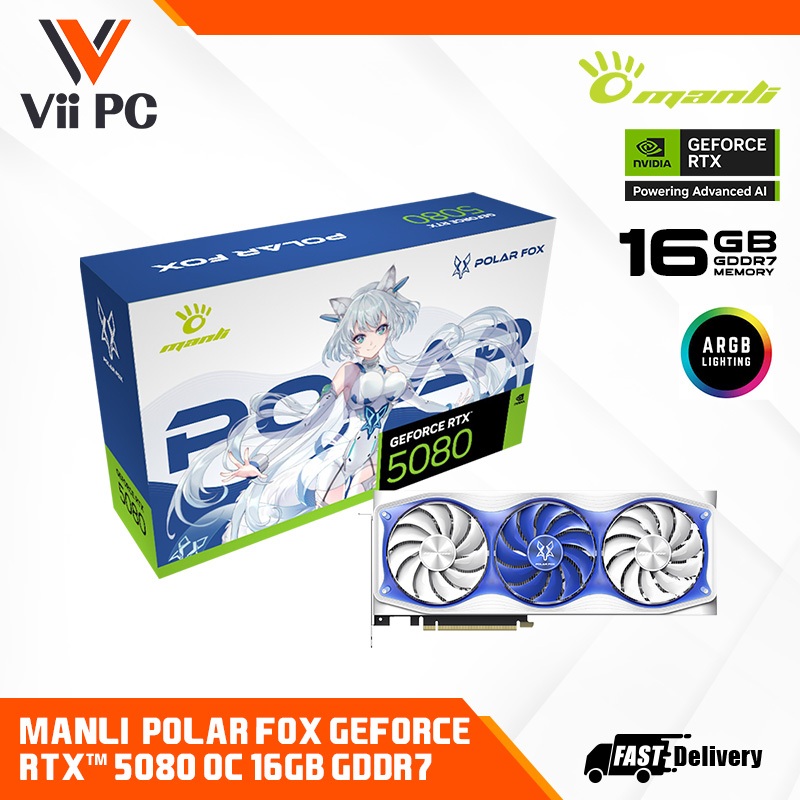Manli Polar Fox GeForce RTX 5080 / RTX5080 / RTX 5080 OC 16GB GDDR7 ...