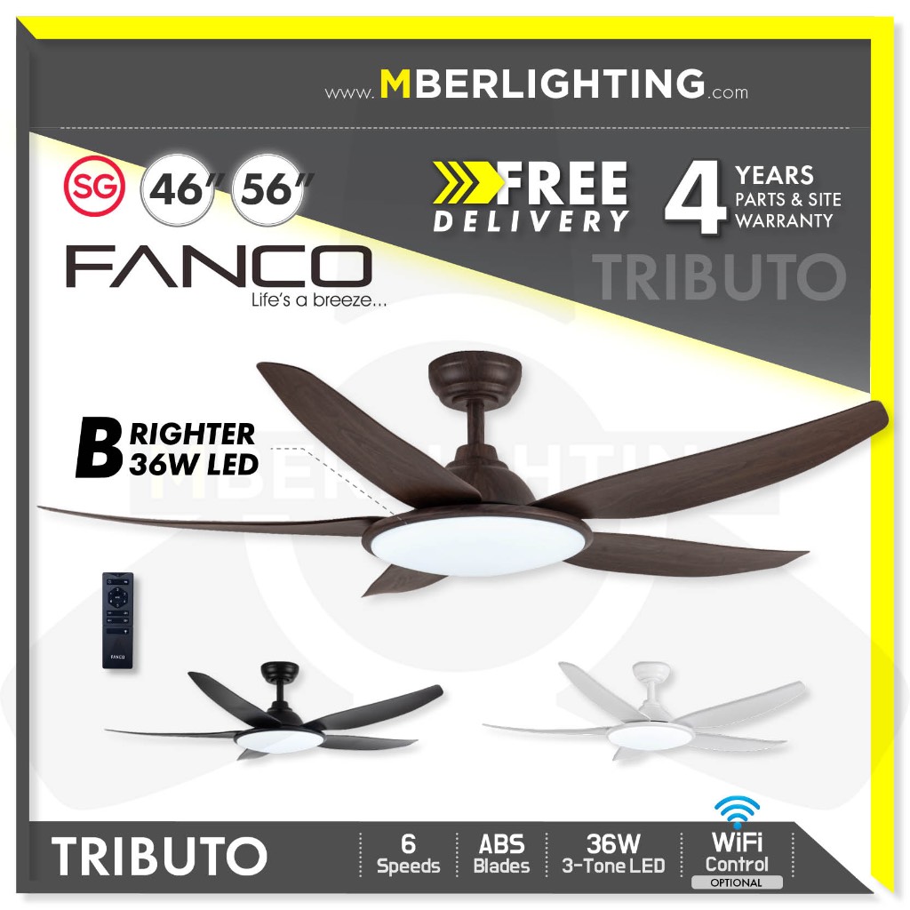 [SG Stock] FANCO Tributo Ceiling Fan 46/56" With LED Light 36W ...
