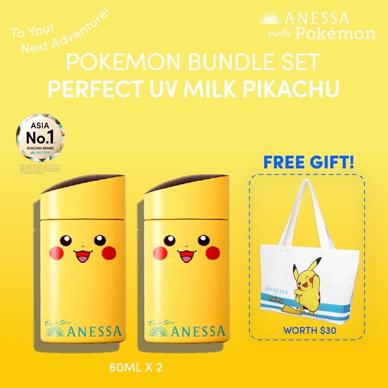 [WATERBOMB EXCLUSIVE] Anessa Perfect UV Sunscreen Skincare Milk Pikachu Bundle Set (60MLx2 ...