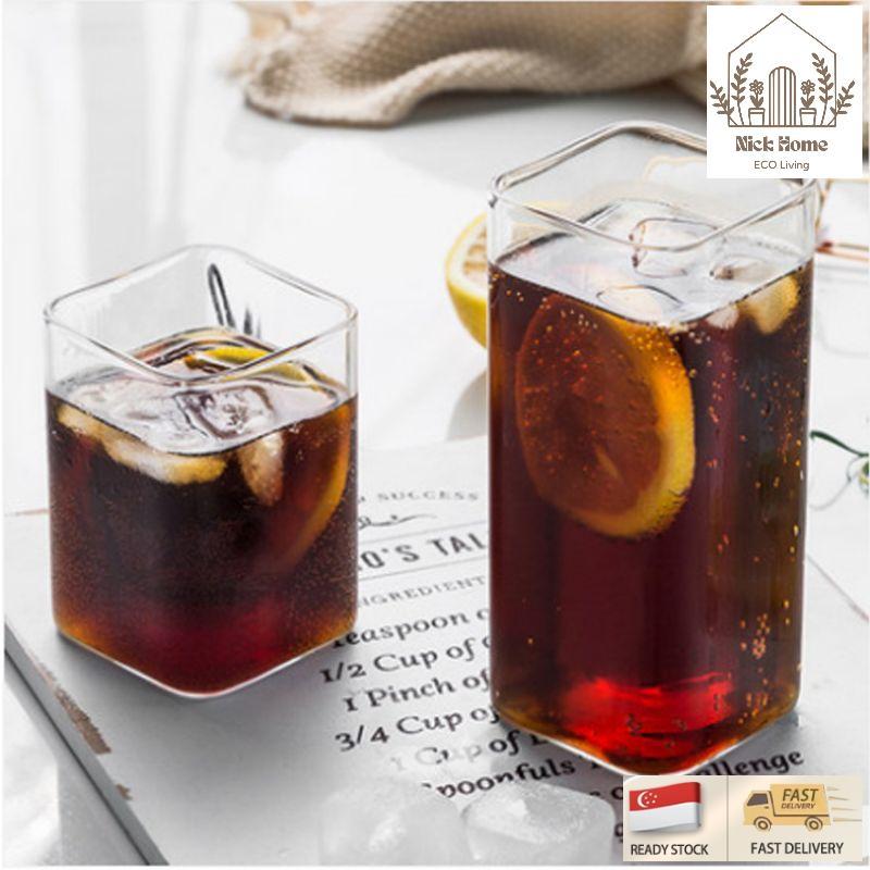 [SG stocks] Ins style Clear Square Glass Mug Coffee Cup Transparent ...