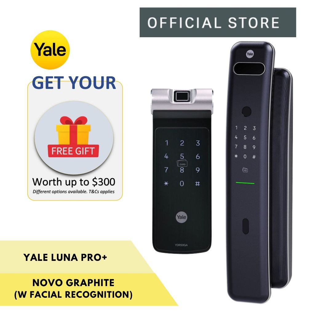 Yale YDR50GA & Luna Pro+(Facial) Digital Lock Bundle (NEW Colour!! Novo ...