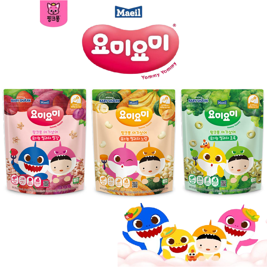 [Maeil] Yomiyomi Pinkfong Baby Shark Organic Rice Snack 25g (Red/Yellow ...