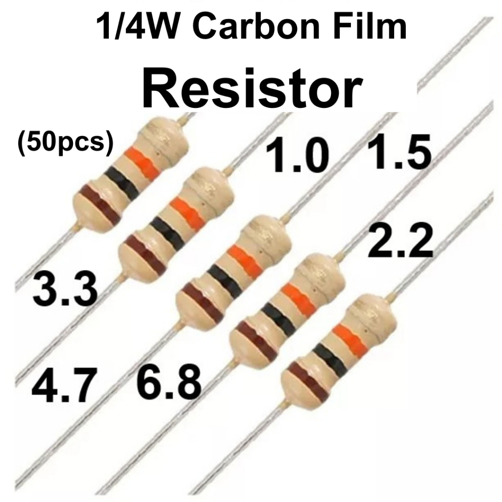 (50pcs) 1/4W Carbon Film Resistor - (1 ohm to 10M ohm) - 5% - Wide ...
