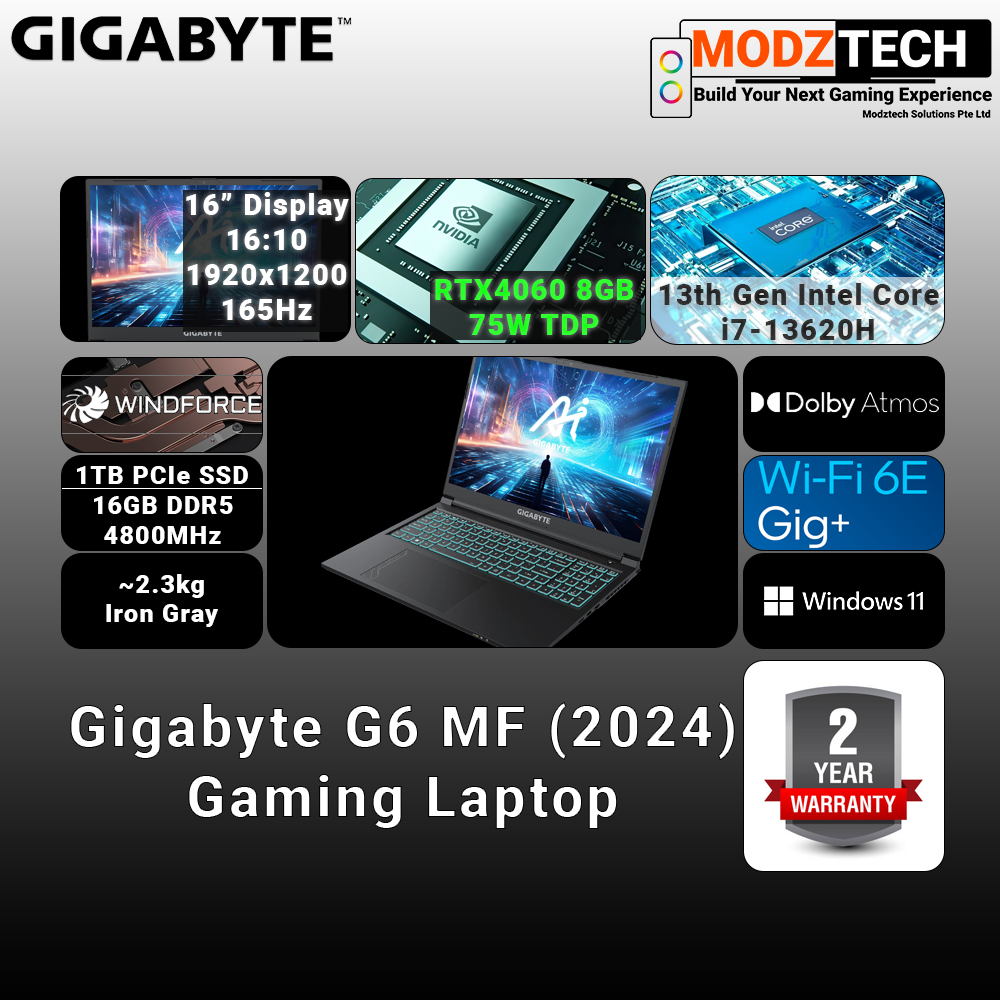 GIGABYTE G6 KF | 16.0" WUXGA 165Hz | i7-13620H | 16GB DDR5 | RTX 4060 ...
