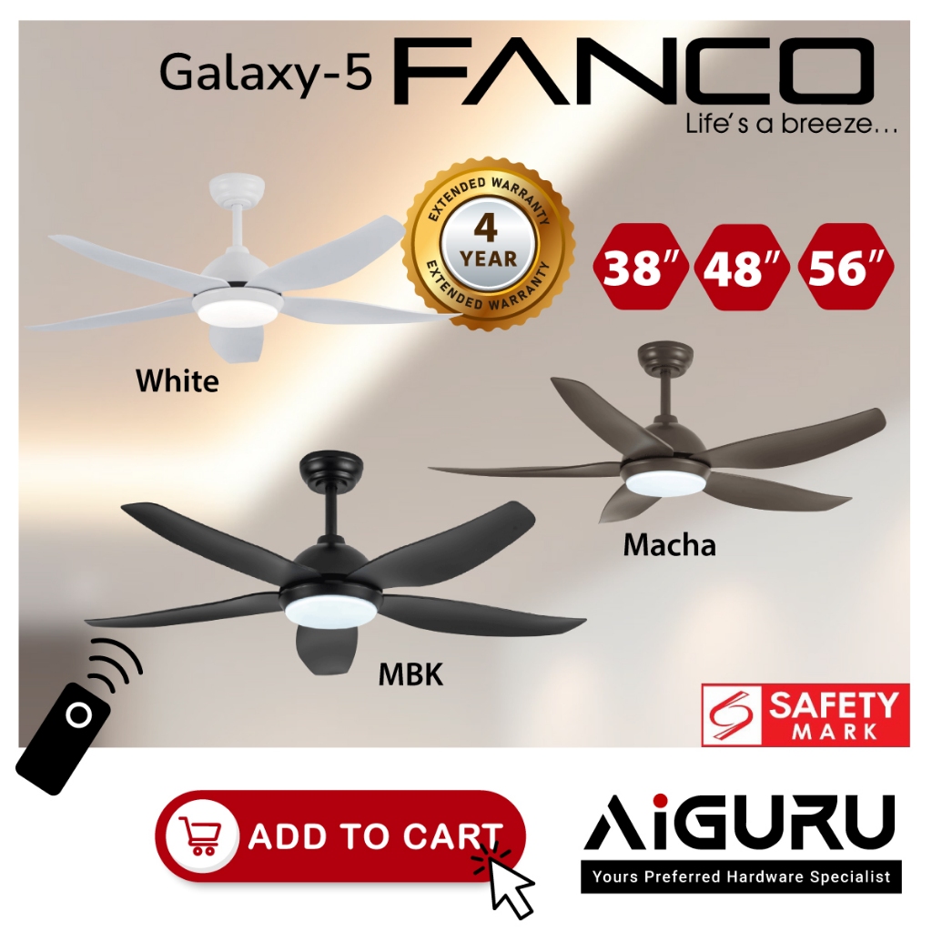 FANCO Galaxy-5 DC Ceiling Fan | 3-Tone LED Light + Remote Control ...
