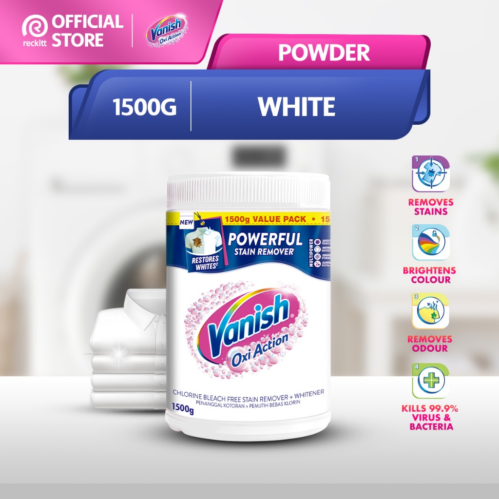 Vanish Stain Remover Crystal White Oxi Action, Detergent Powder, 1500G ...