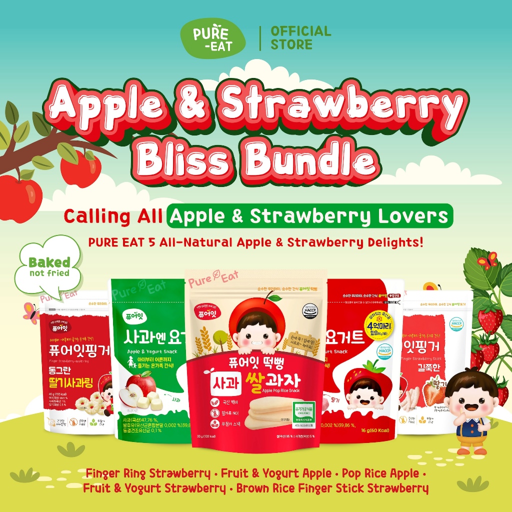 Pure Eat Organic Bundle Apple & Strawberry Lover Rice Rusk Teething ...