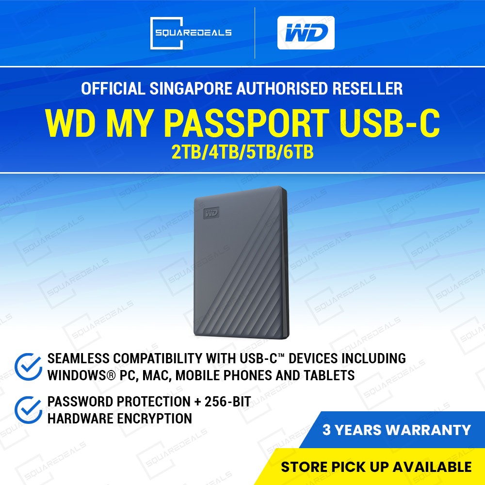 Western Digital WD My Passport USB C 2TB 4TB 5TB 6TB Portable Hard ...