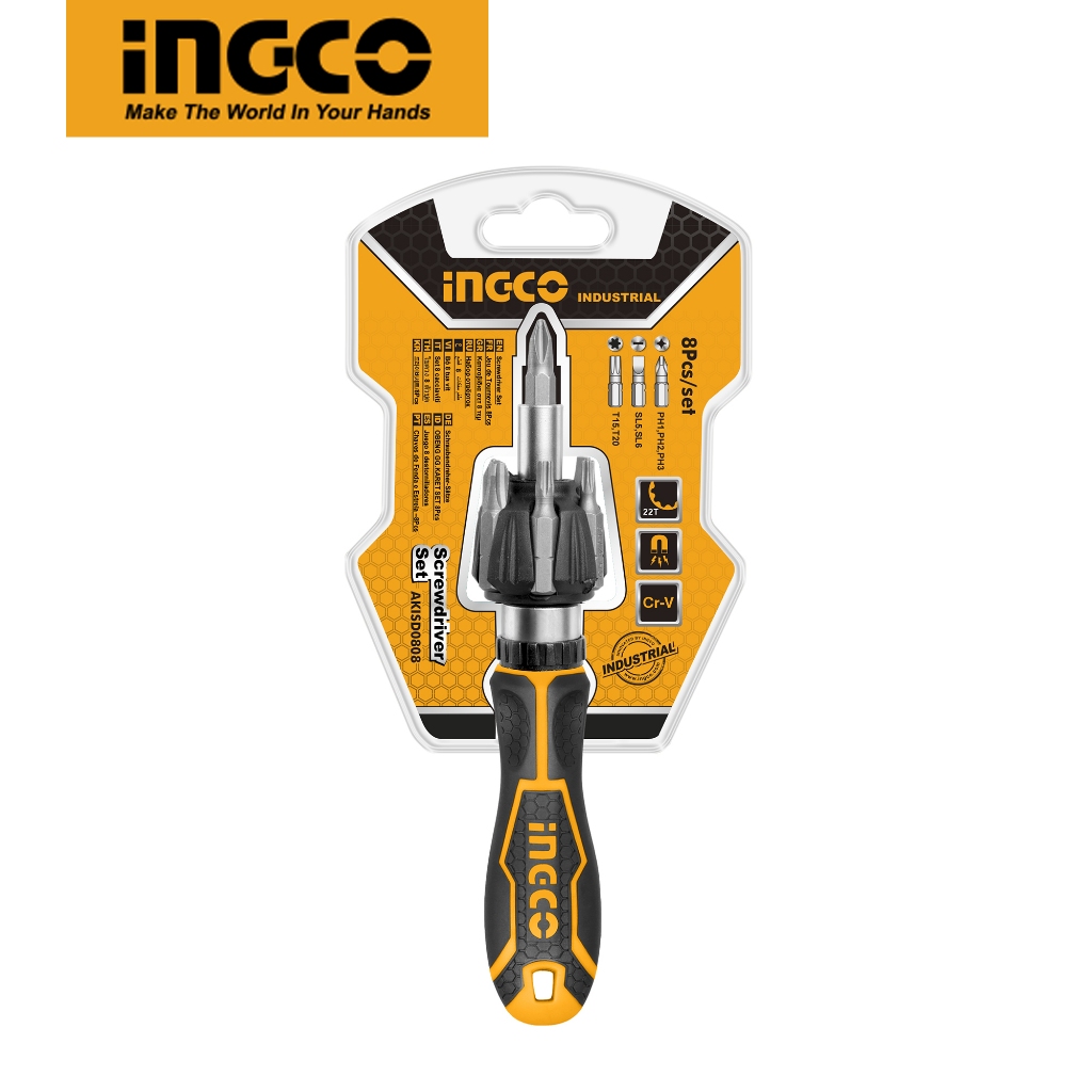 INGCO 8 Pcs ratchet screwdriver set AKISD0808 | Shopee Singapore